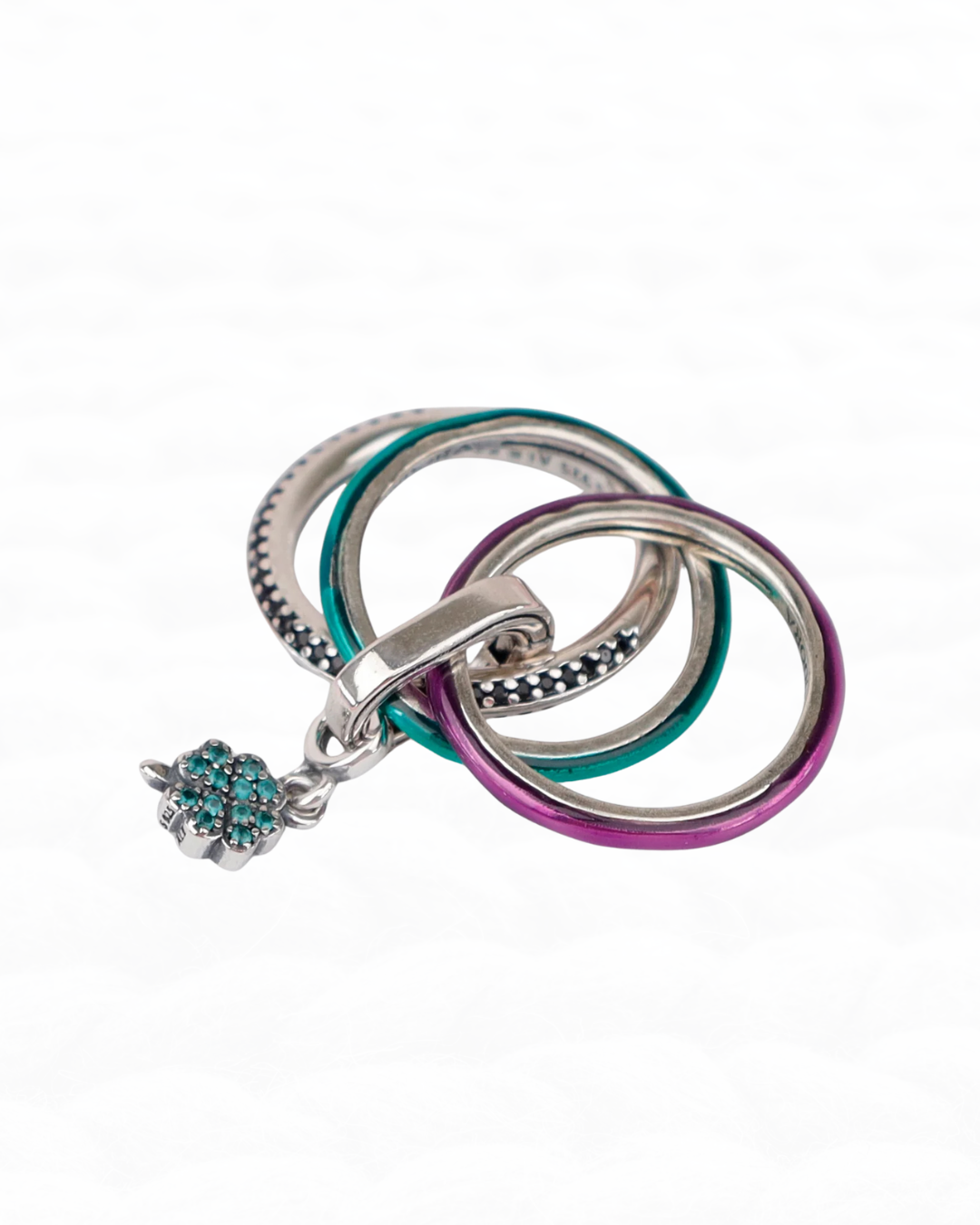 Anillo Trio en Plata, Fucsia y verde + Mini Dije Trebol APT01 – Piedra ...